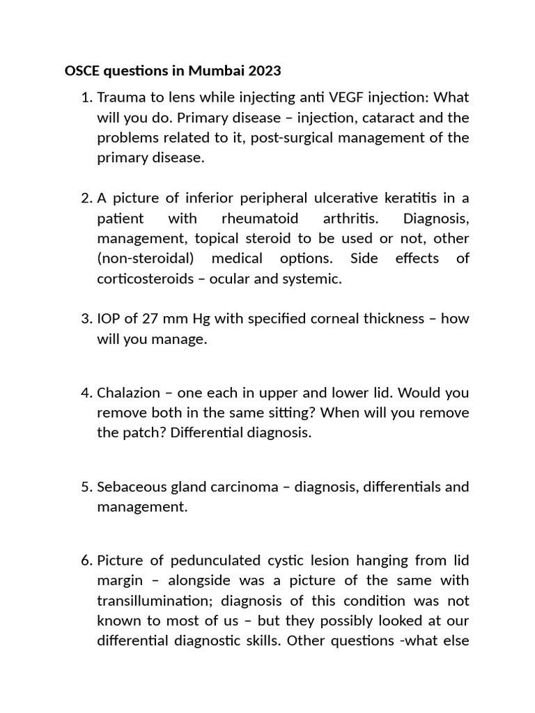 OSCE Questions Mumbai 2023 | PDF