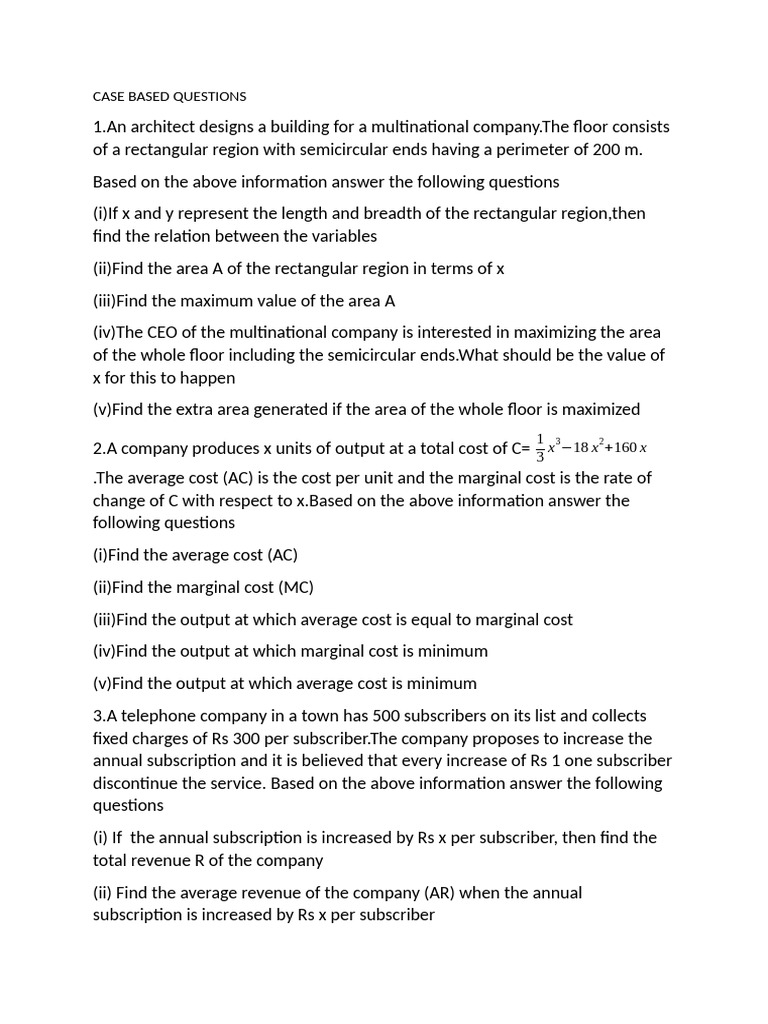 Case Based Questions Xii Maths | PDF