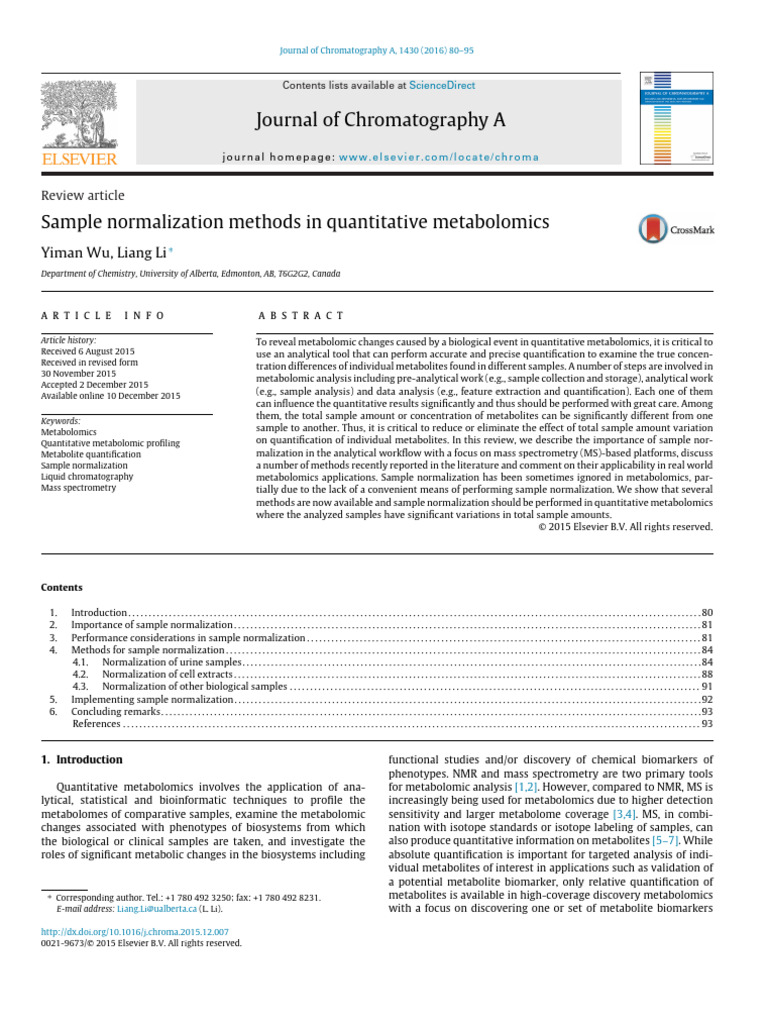 Sample Normalization Methods in Quantitative Metabolomics | PDF Sample Normalization Methods in Quantitative Metabolomics | PDF