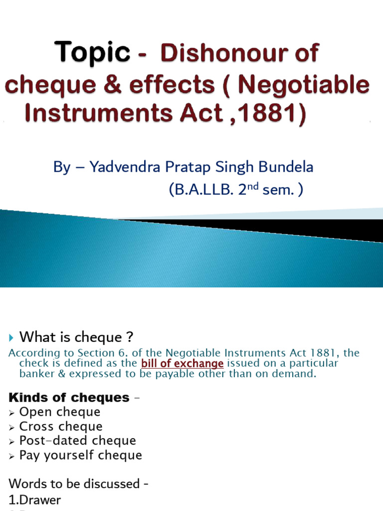 Topic - Dishonour of Cheque | PDF