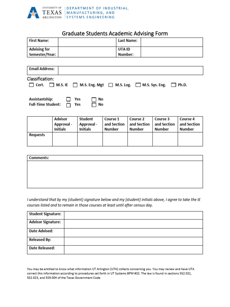 Grad Advising Form | PDF