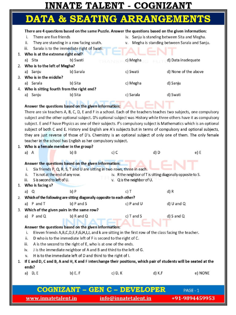 Cognizant - Gen C - Data & Seating Arrangements | PDF