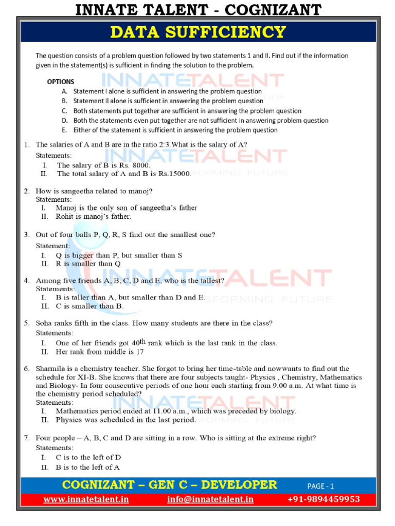 Cognizant - Gen C - Data Sufficiency | PDF