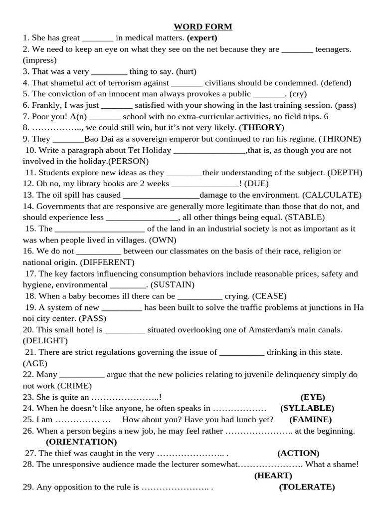 Word Forms Hs | PDF | Games & Activities | Art