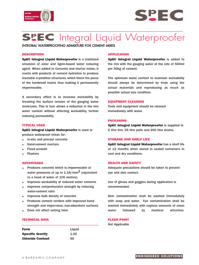 SpEC Integral Liquid Waterproofer - INTEGRAL WATERPROOFING ADMIXTURE ...