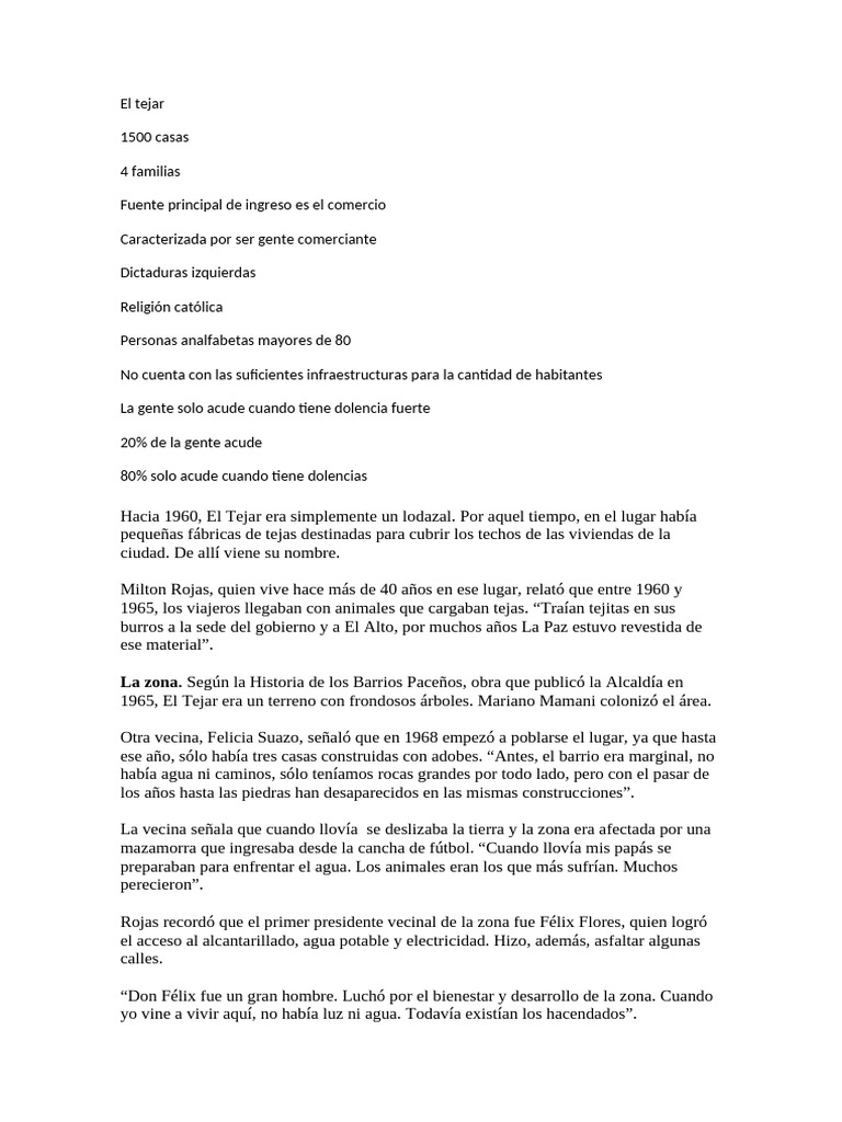 Historia y Desafíos de El Tejar | PDF | Ciencias sociales