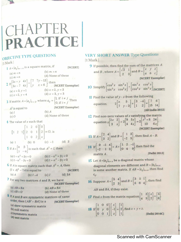 Matrices Sheet | PDF