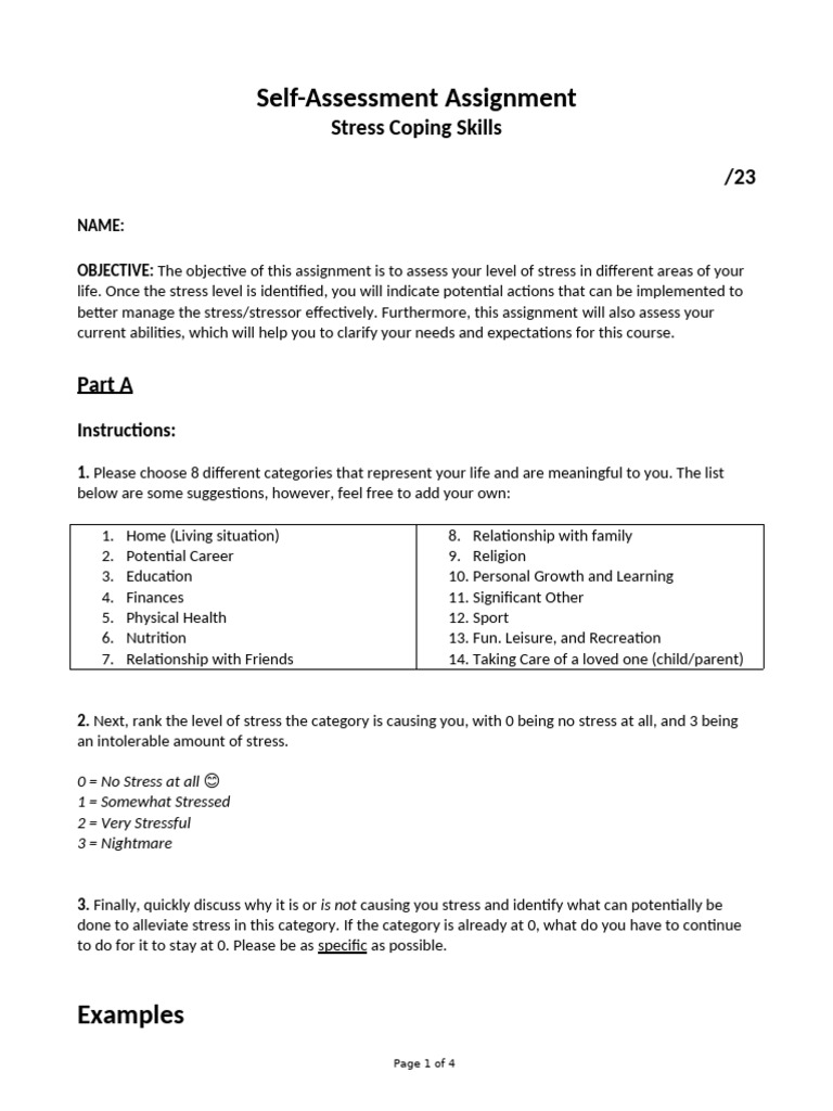 Self Assessment Assignment | PDF
