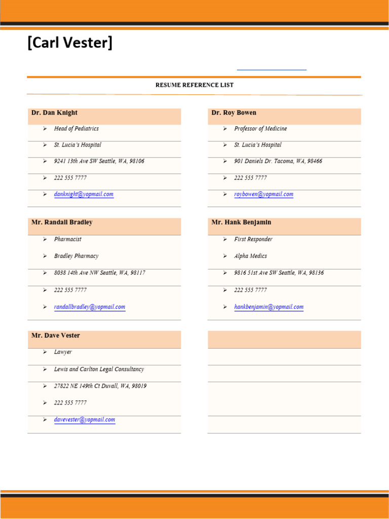 Character Reference List Template | PDF