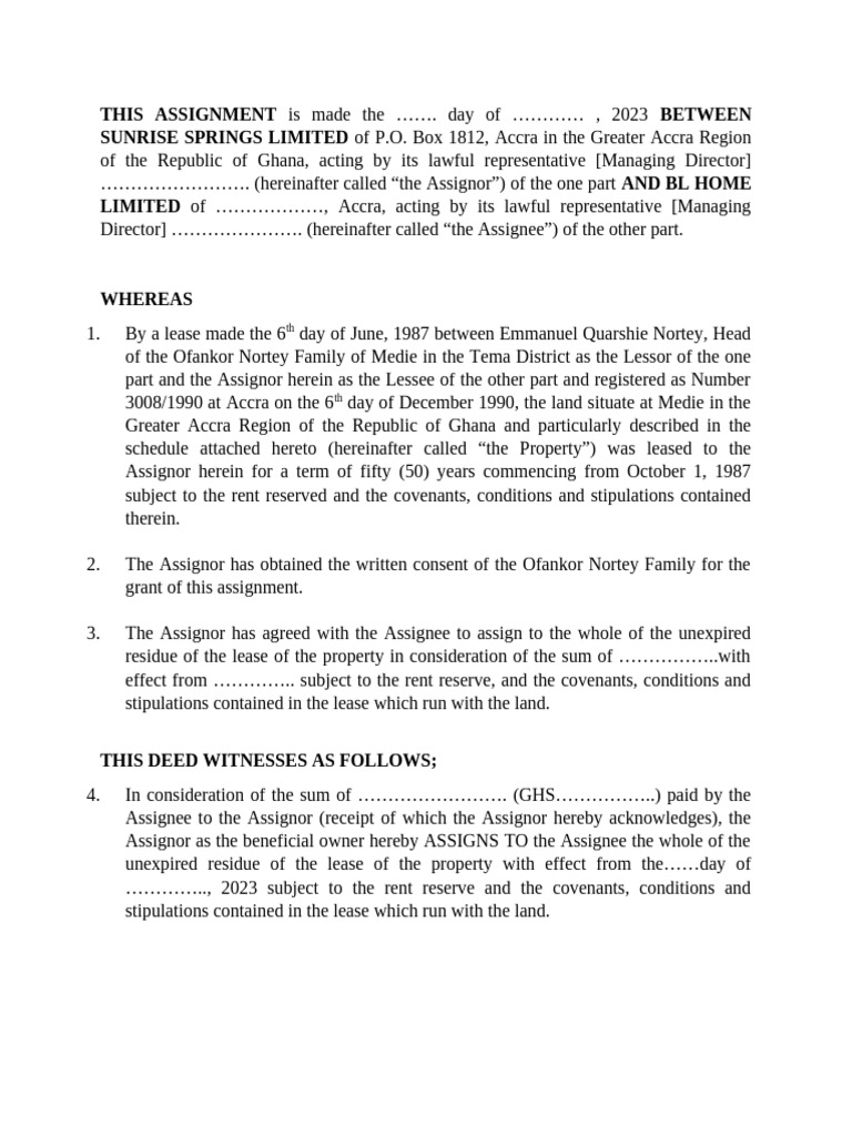 Assignment Deed - BL Home Limited | PDF