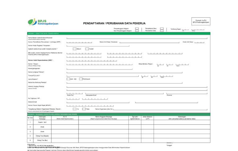 Form Pendaftaran Atau Perubahan Data Pekerja | PDF