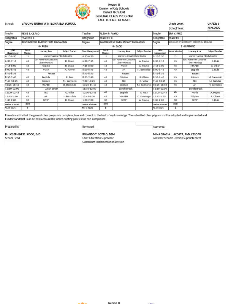 Revised Class Program | PDF