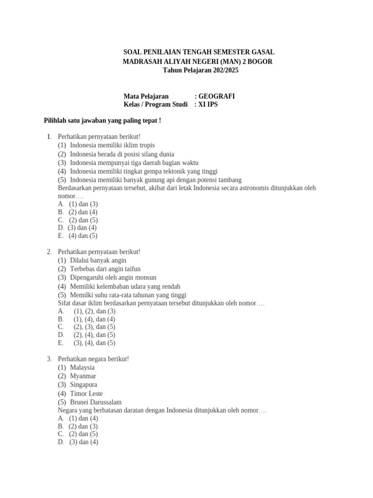 Soal Pts Xi Gasal 2024 2025 - A | PDF