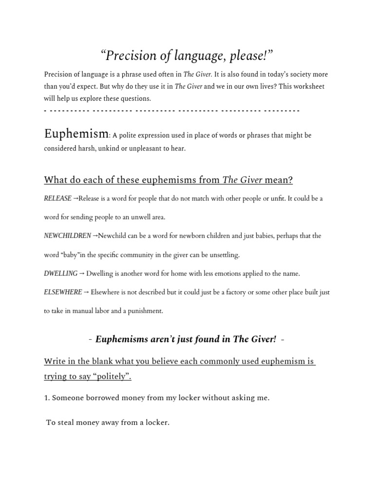 Euphemisms Worksheet-Colin | PDF