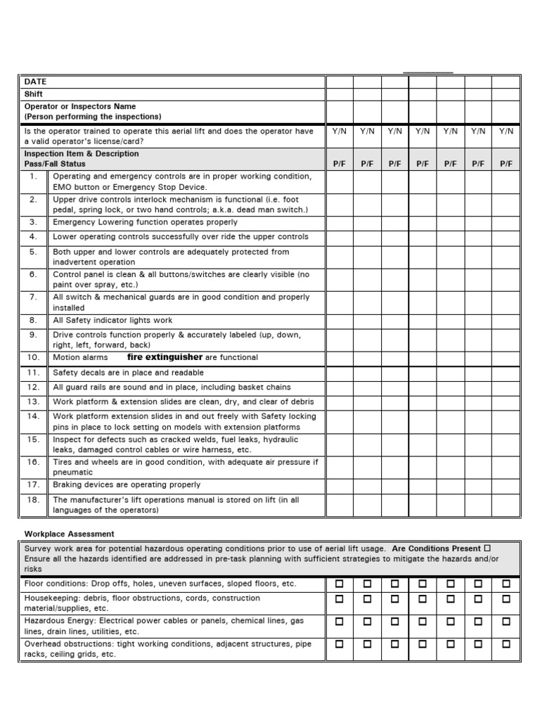 Daily Aerial Lift Inspection Log | PDF