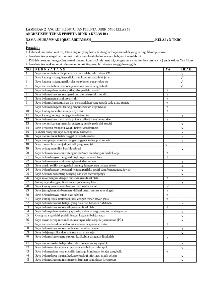 Form Angket BK | PDF
