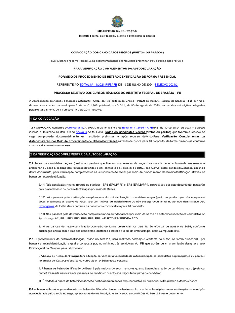 Conv Dos Cand Negr de Res Vag Compr Par Ver Compl Da Autodecl Por Heter-Ed 11 - RIFB-Sel 2024 ...