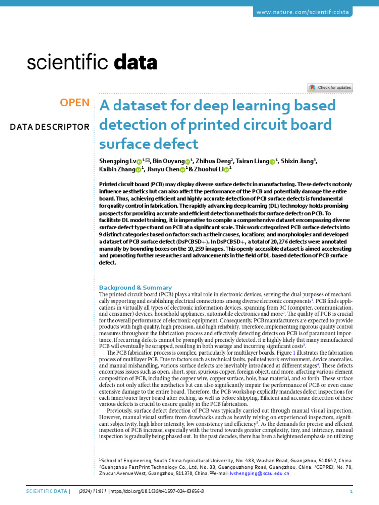 A Dataset For Deep Learning Based Detection of Printed Circuit Board Surface Defect | PDF