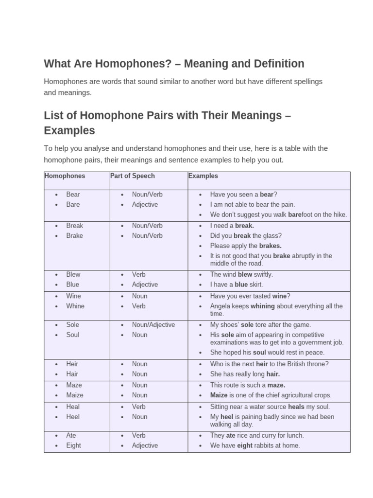 Homophones | PDF
