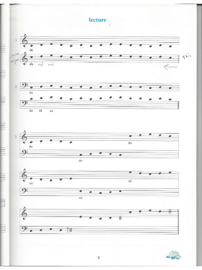 Méthode solfège débutant exercice double portée 1 | PDF