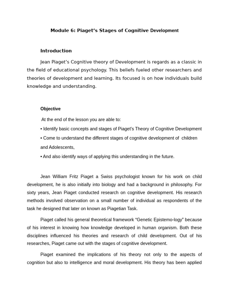 Piaget Stages of Cognitive Development | PDF