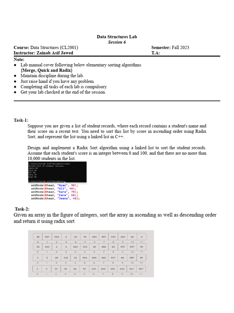 DSA L6 (Advanced Sorting Algorithms) (Merge + Quick + Radix Sort) | PDF