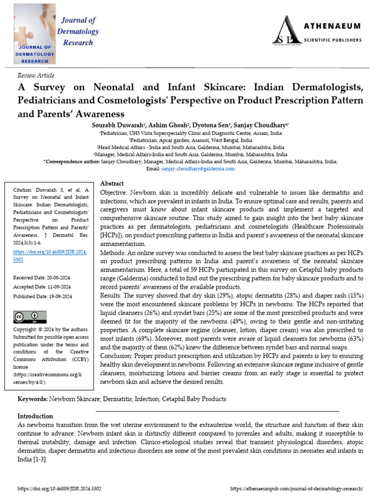 A Survey On Neonatal and Infant Skincare: Indian Dermatologists ...