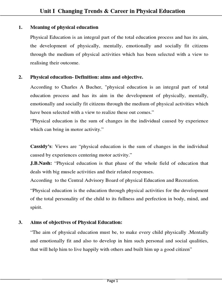 Unit I Changing Trends & Career in Physical Education | PDF