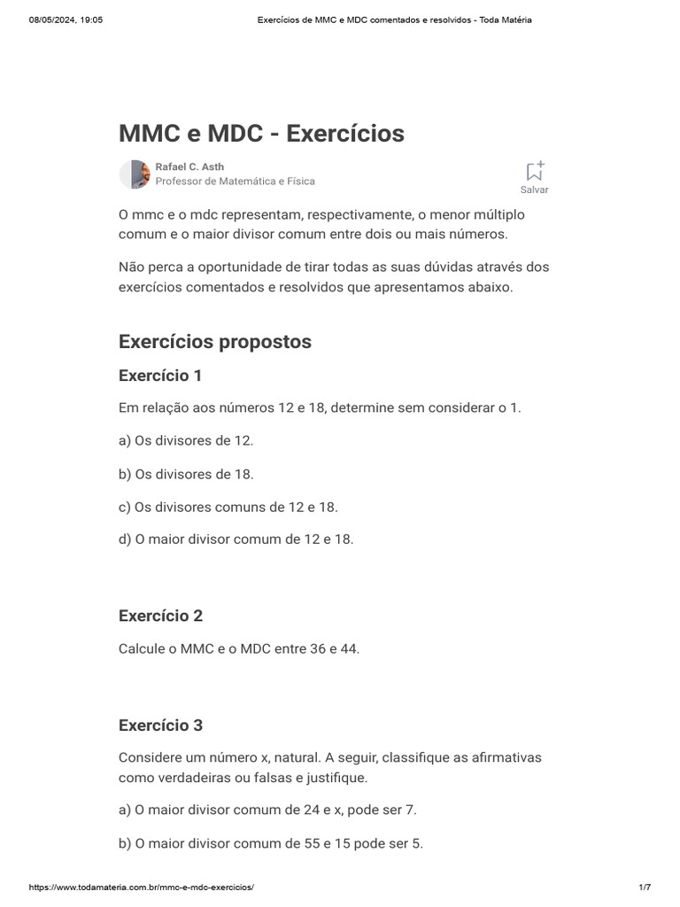 Exercícios de MMC e MDC | PDF