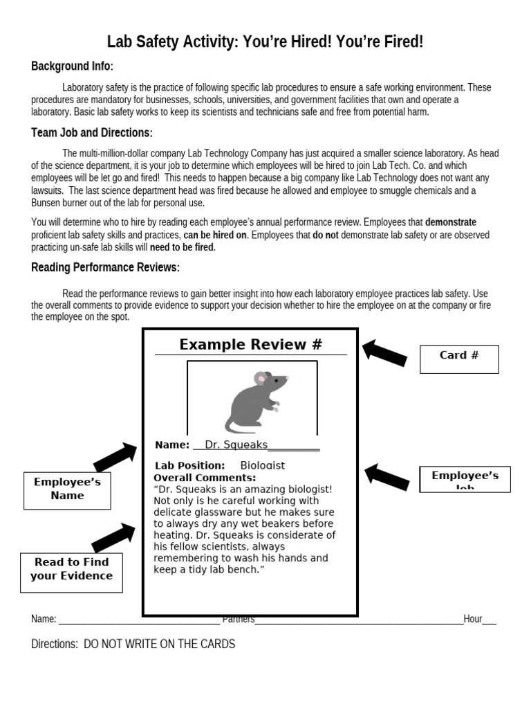 LAB SAFETY FIRED HIRED ACTIVITY - New | PDF