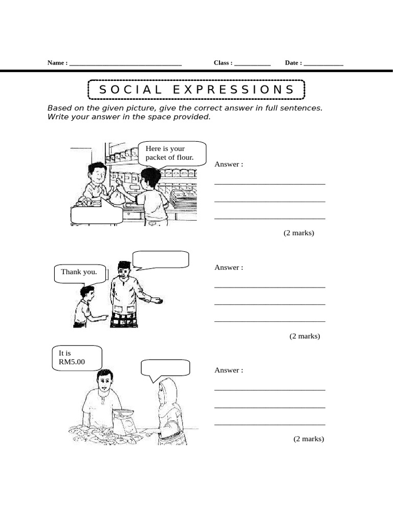 Class Worksheet 41 - Social Expressions | PDF