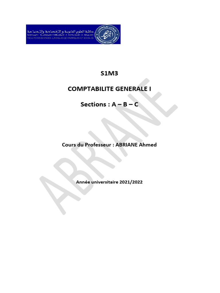 S1M3 Comptabilité Générale I - CH I Bilan | PDF