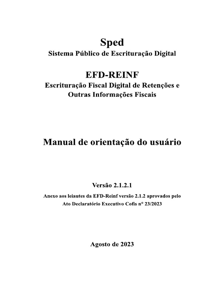 Manual Da EFD-Reinf Versão 2.1.2.1 | PDF
