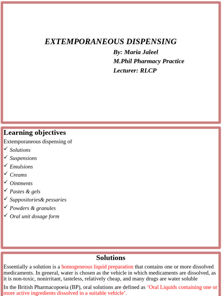 Extemporaneous Dispensing 1 | PDF