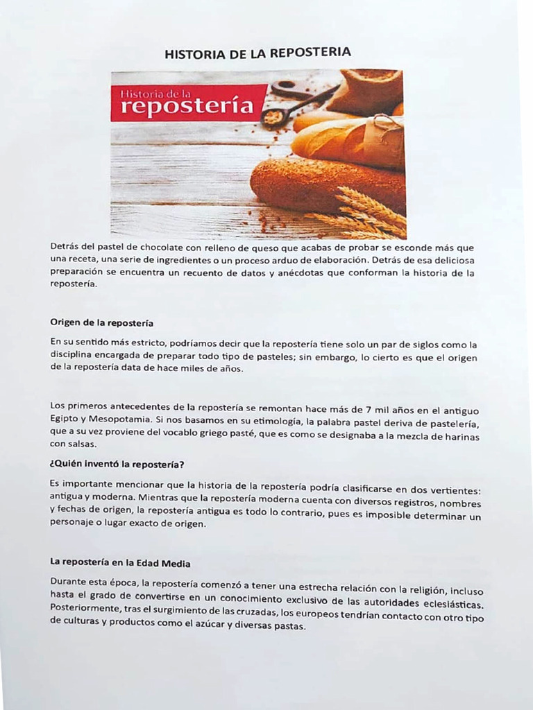Historia de La Reposteria | PDF