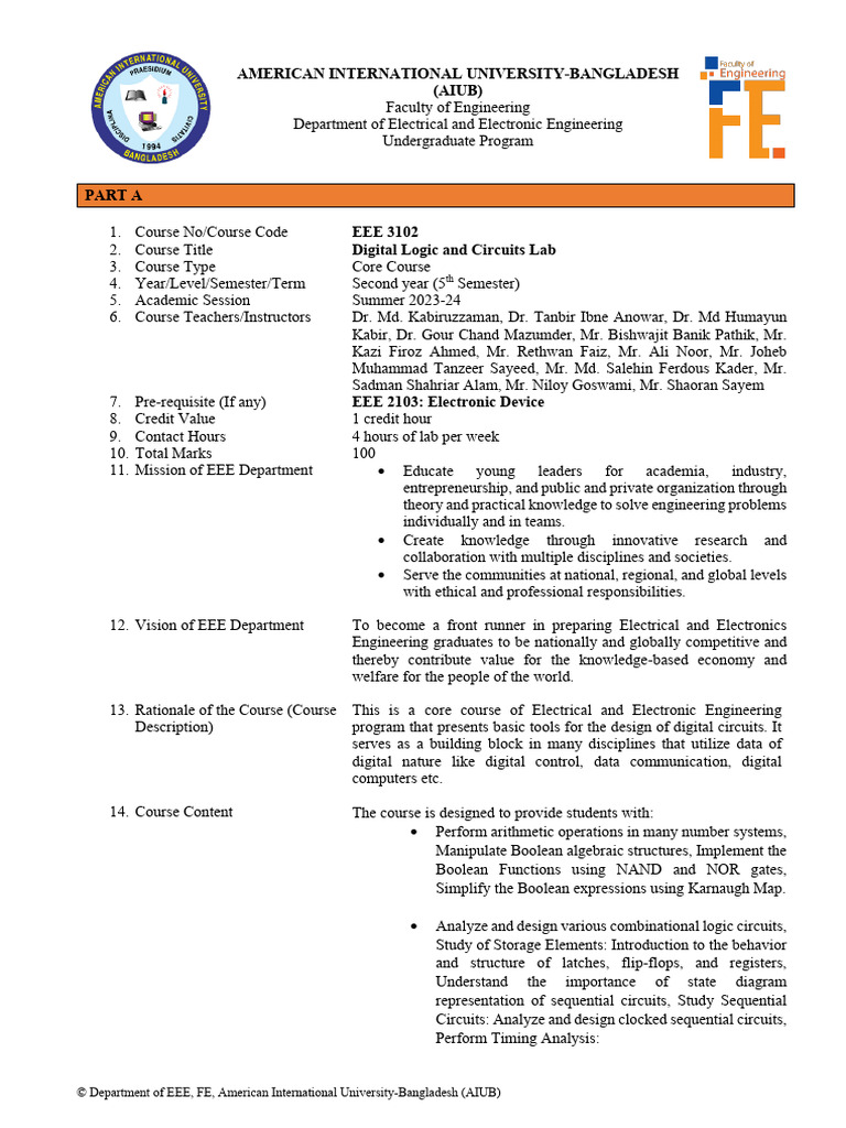 242 DLC Lab COURSE OUTLINE Summer 2023-24 | PDF