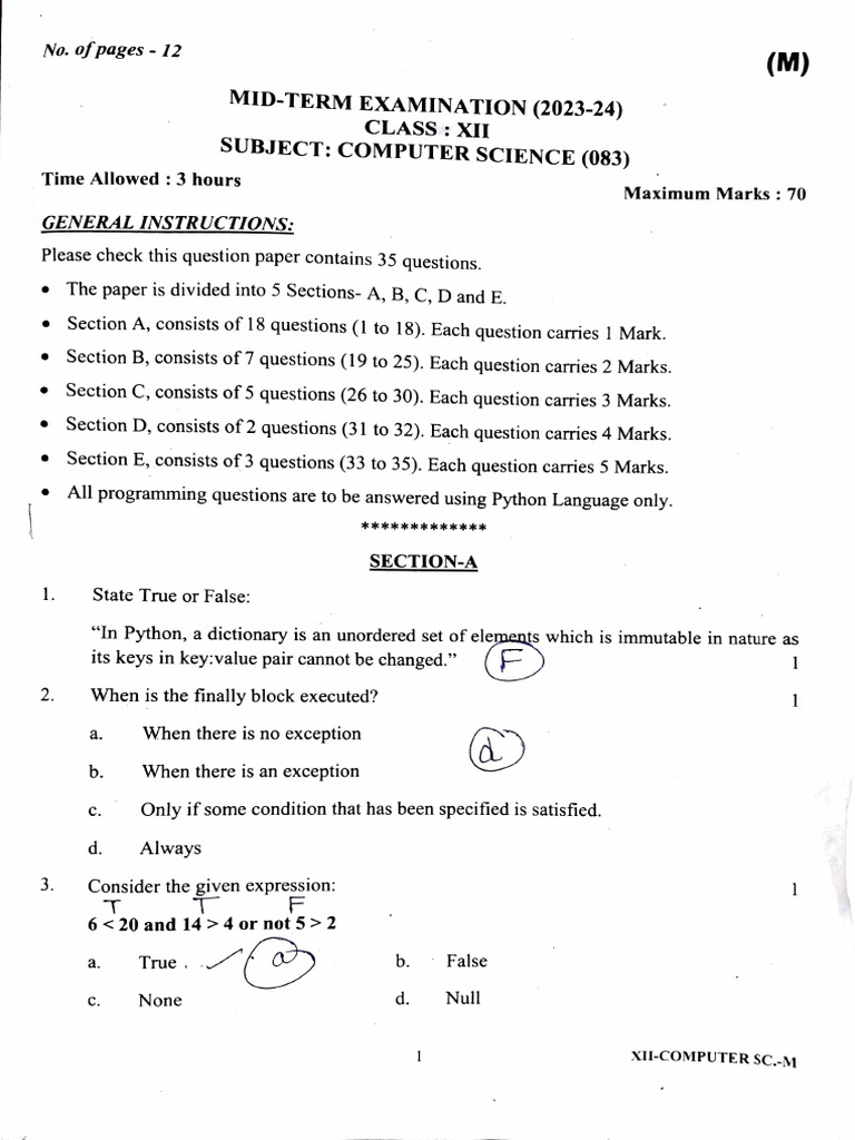 CS Practice Paper | PDF | Control Flow | Parameter (Computer Programming)