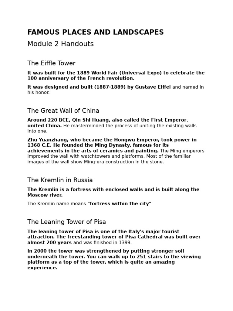 Famous Places and Landscapes | PDF