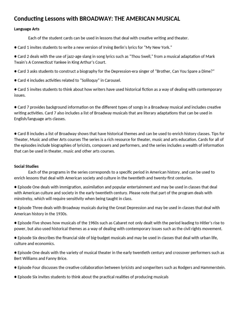 Lessons With Broadway The American Musical | PDF