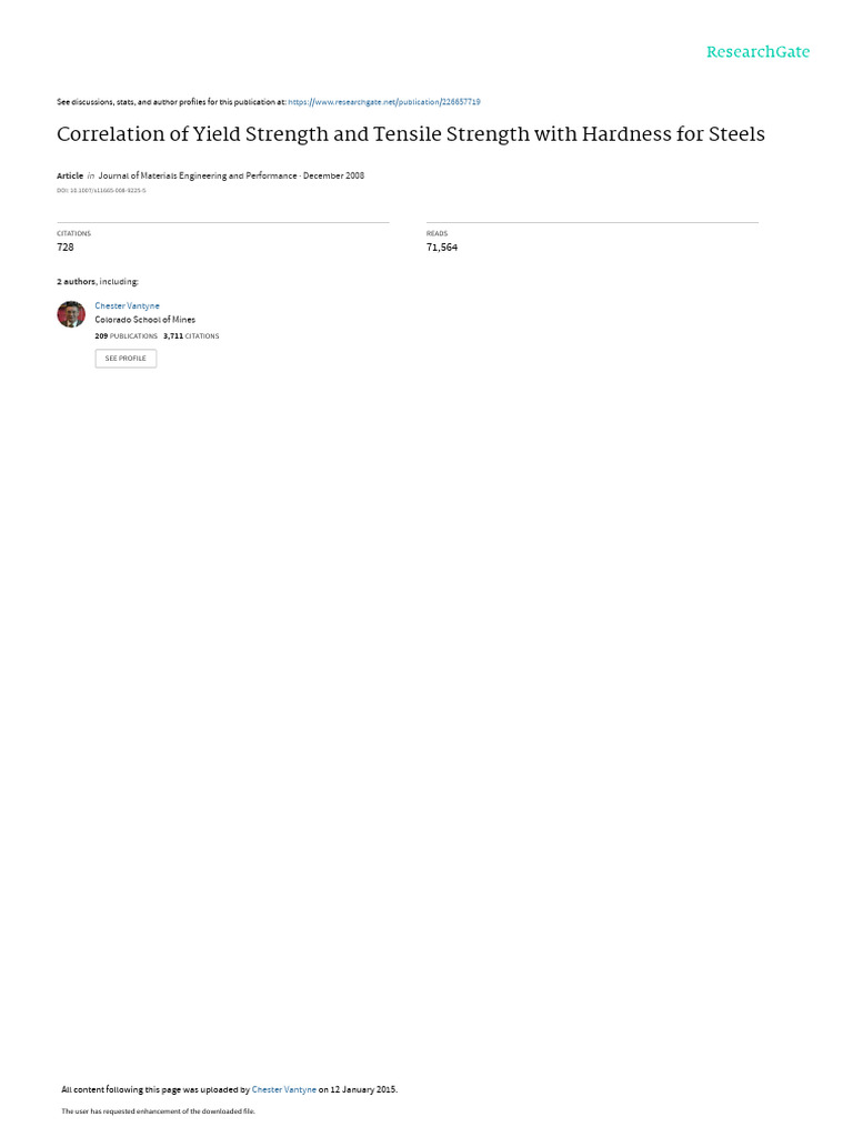 Correlation of Yield Strength and Tensile Strength With Hardness | PDF