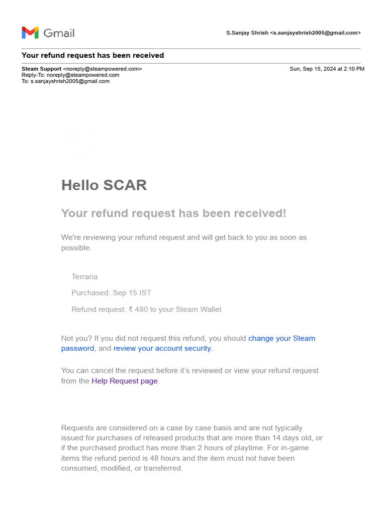 Gmail - Your Refund Request Has Been Received | PDF