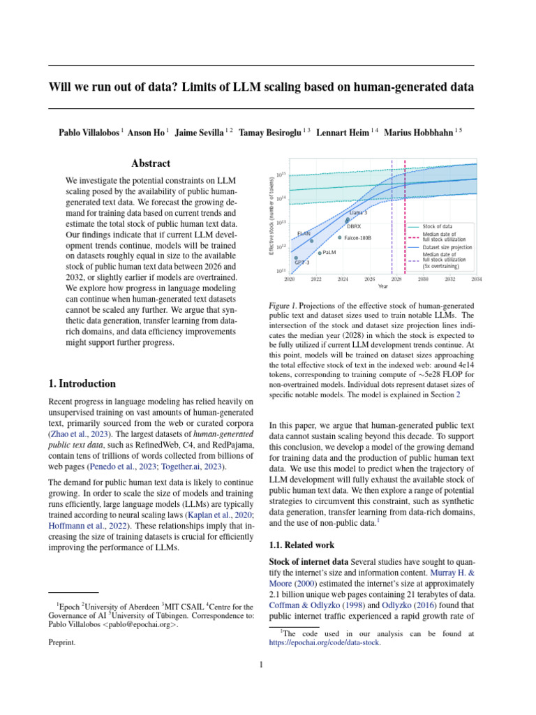 Will We Run Out of Data? Limits of LLM Scaling Based On Human-Generated ...