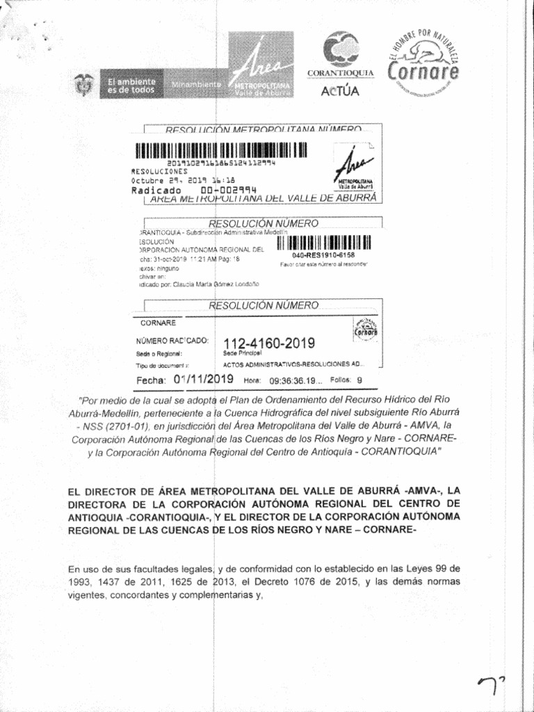 Resolucion PORH Rio Aburra | PDF