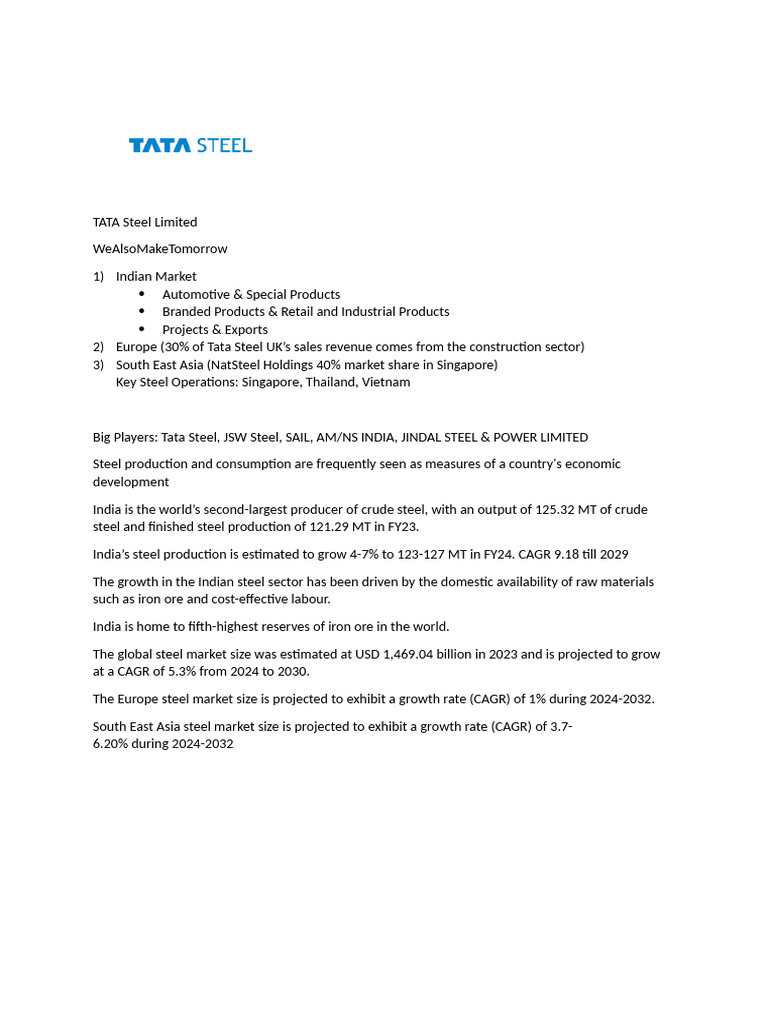 TATA Steel Limited Details | PDF