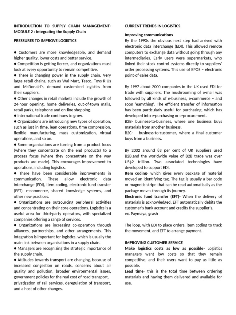 Introduction To Supply Chain Management | PDF | Logistics | Strategic ...