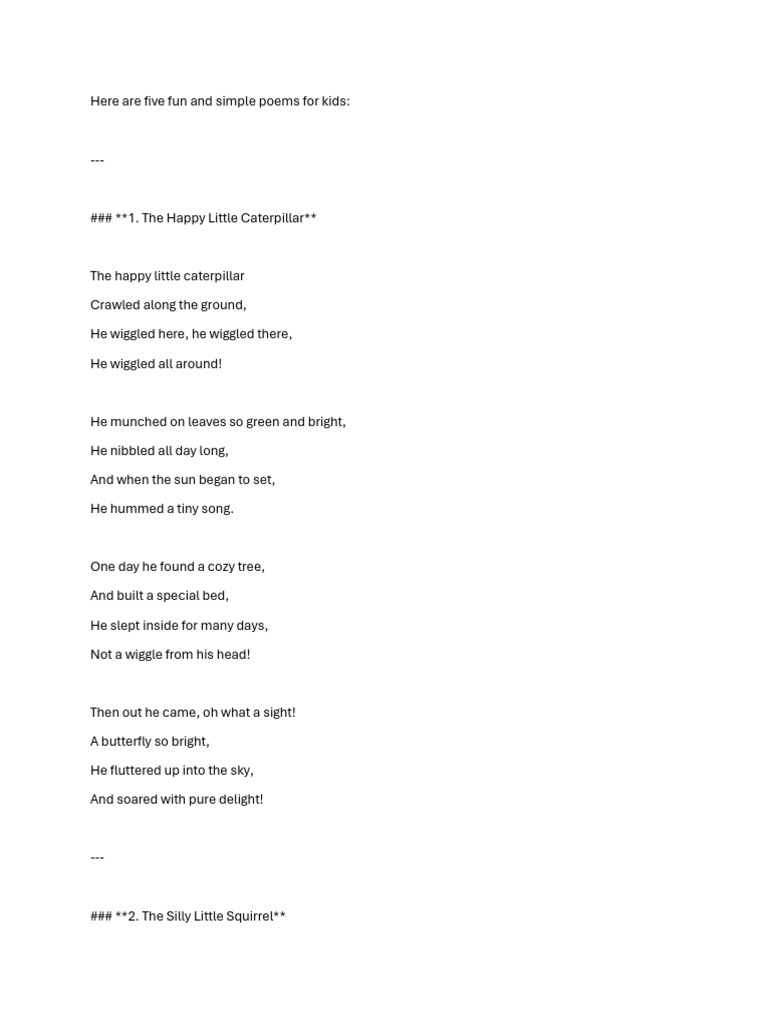 Five Fun and Simple Poems For Kids | PDF