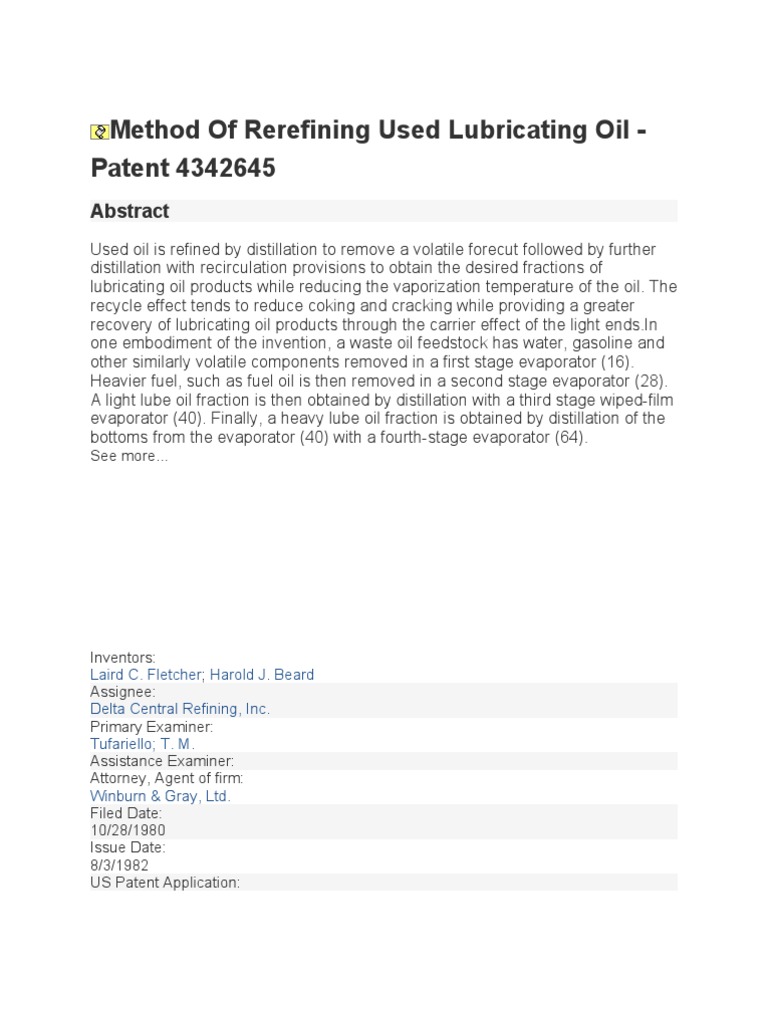 Method of Re Refining Used Lubricating Oil & Salt Bath Refining | PDF ...