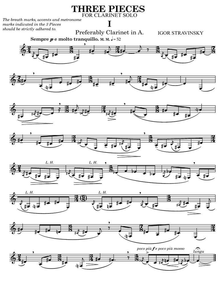 Stravinsky: 3 Pieces For Clarinet Solo, K033 | PDF