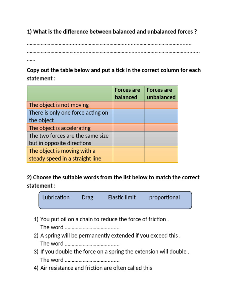 Grade 7 Physics Exam Practice Questions | PDF | Force | Science ...