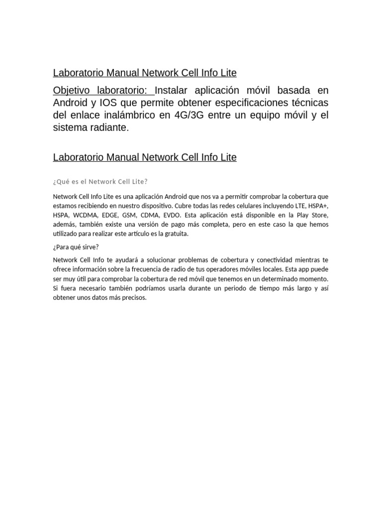 Laboratorio Manual Network Cell Info Lite - Docx-Final | PDF